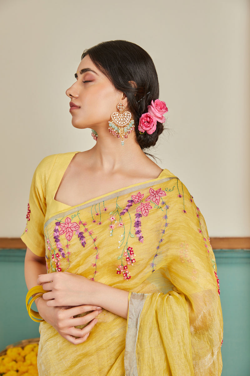 Amal Zari Linen Sari