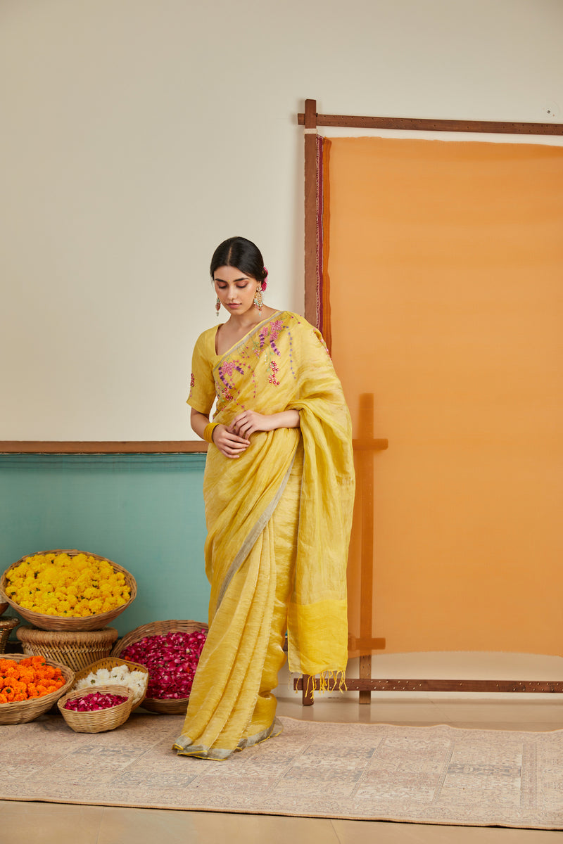 Amal Zari Linen Sari