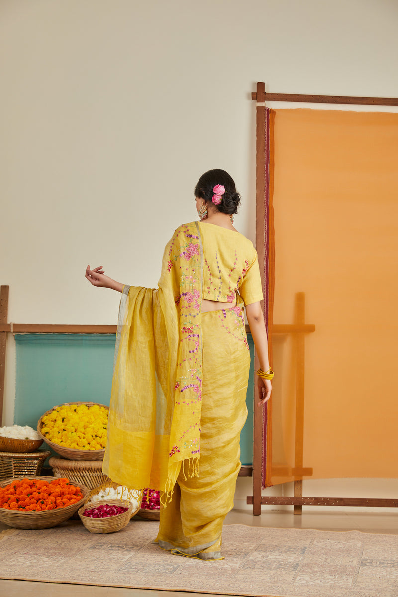 Amal Zari Linen Sari