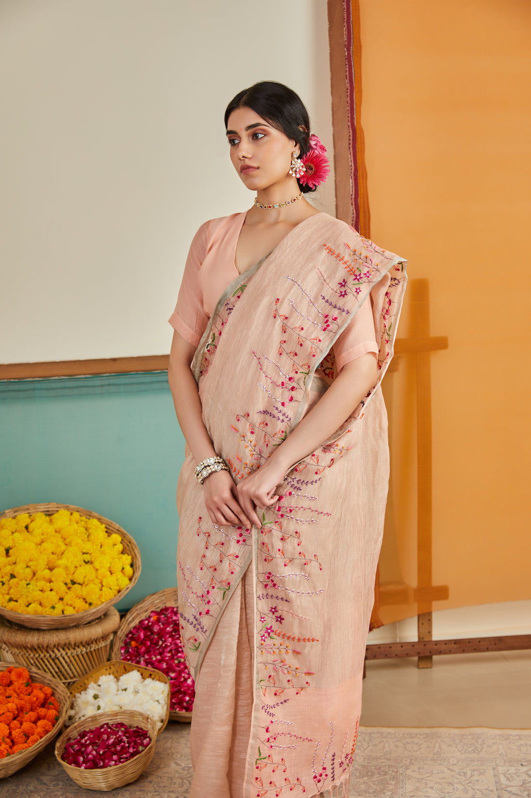 Kashni Zari Linen Sari