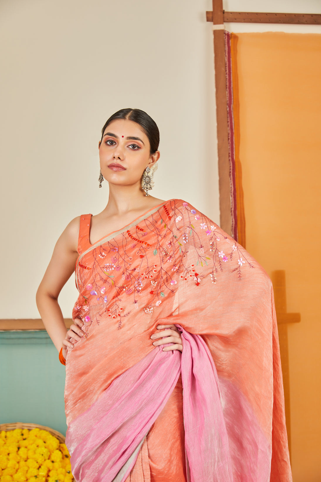 Laila Zari Linen Sari