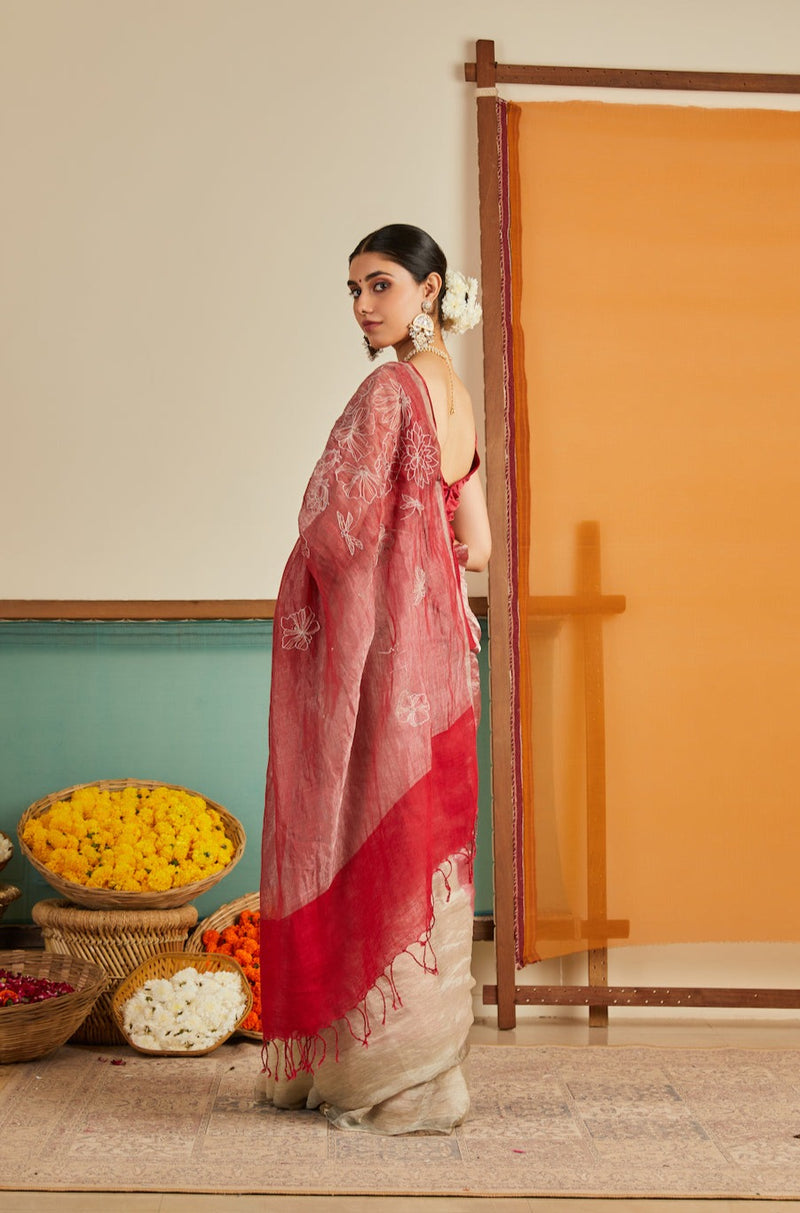 Mogra Zari Linen Sari