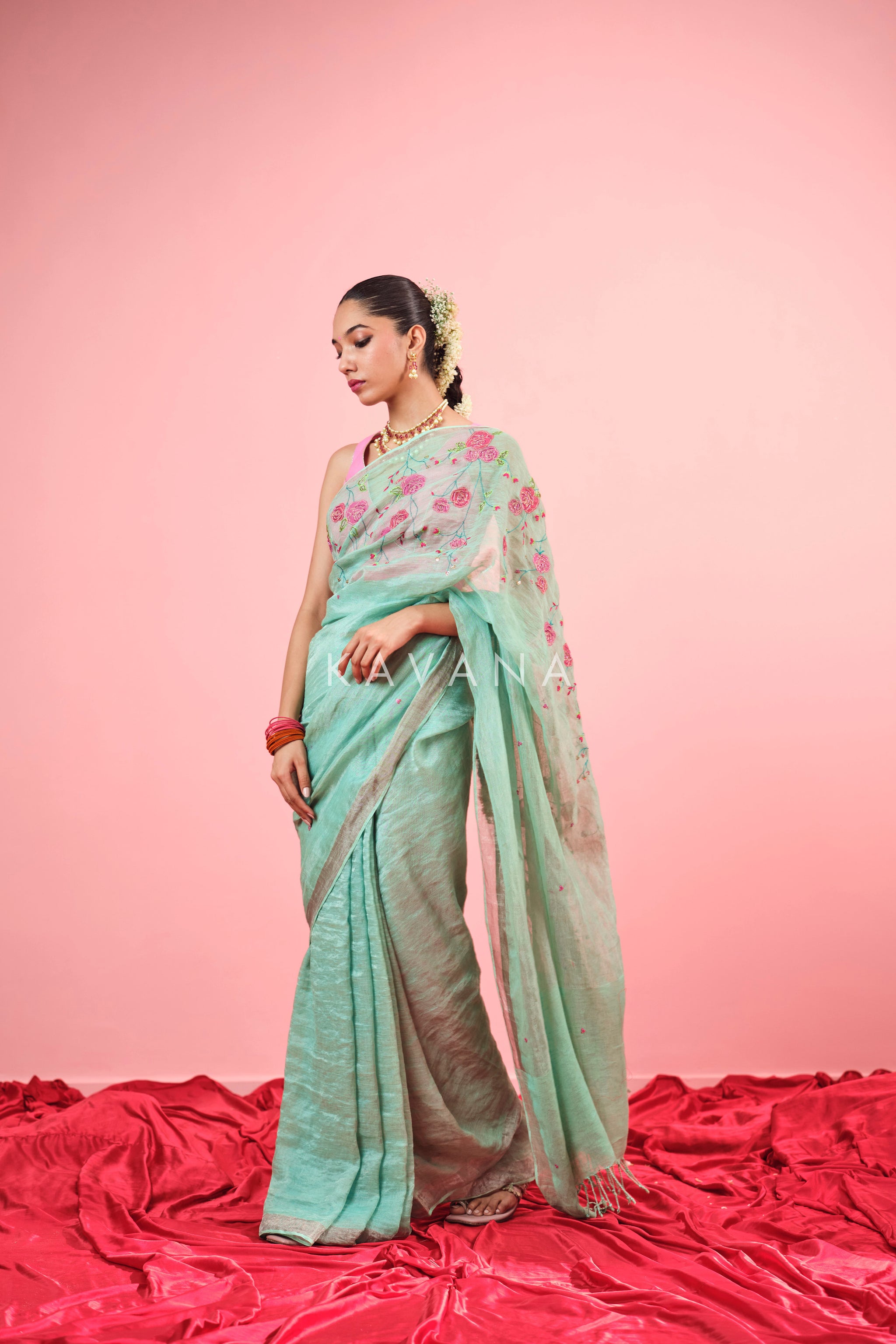 Handwoven chanderi sari with hand embroidery