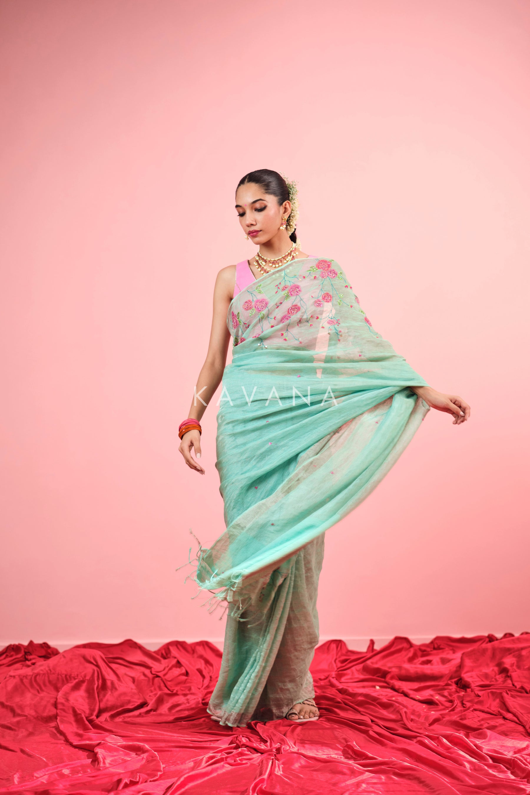 Handwoven chanderi sari with hand embroidery