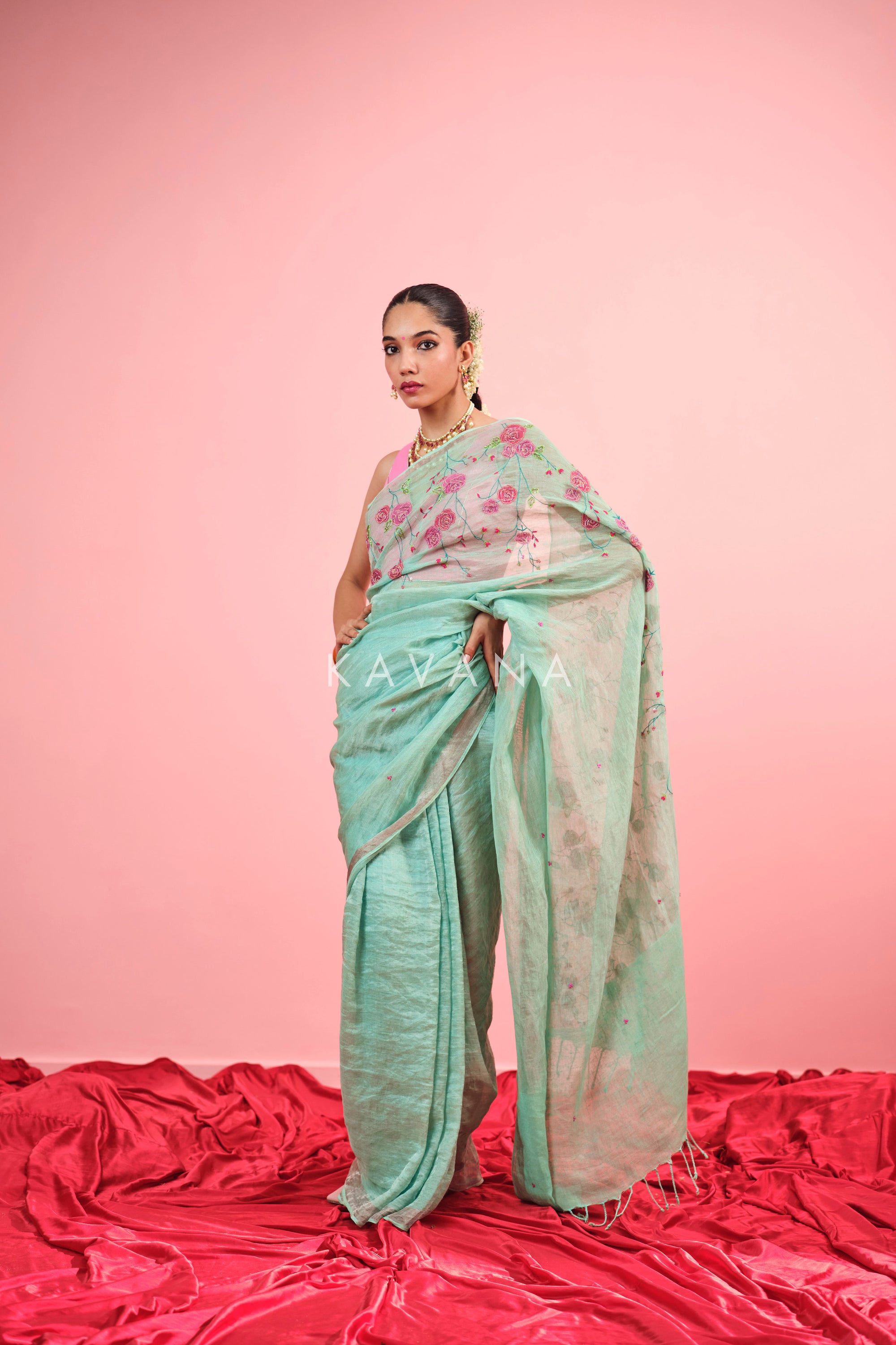 Handwoven chanderi sari with hand embroidery