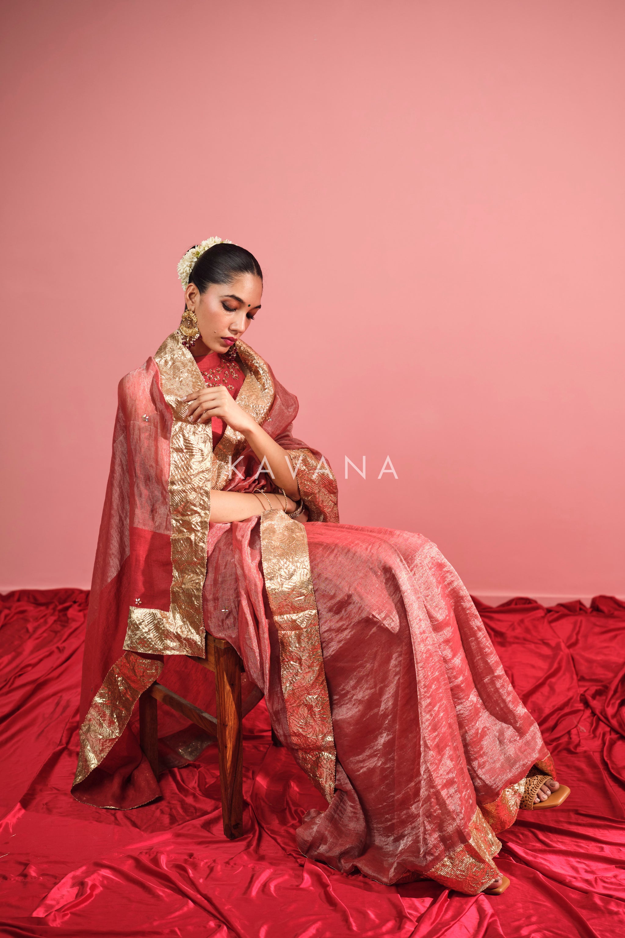 Handwoven chanderi sari with hand embroidery