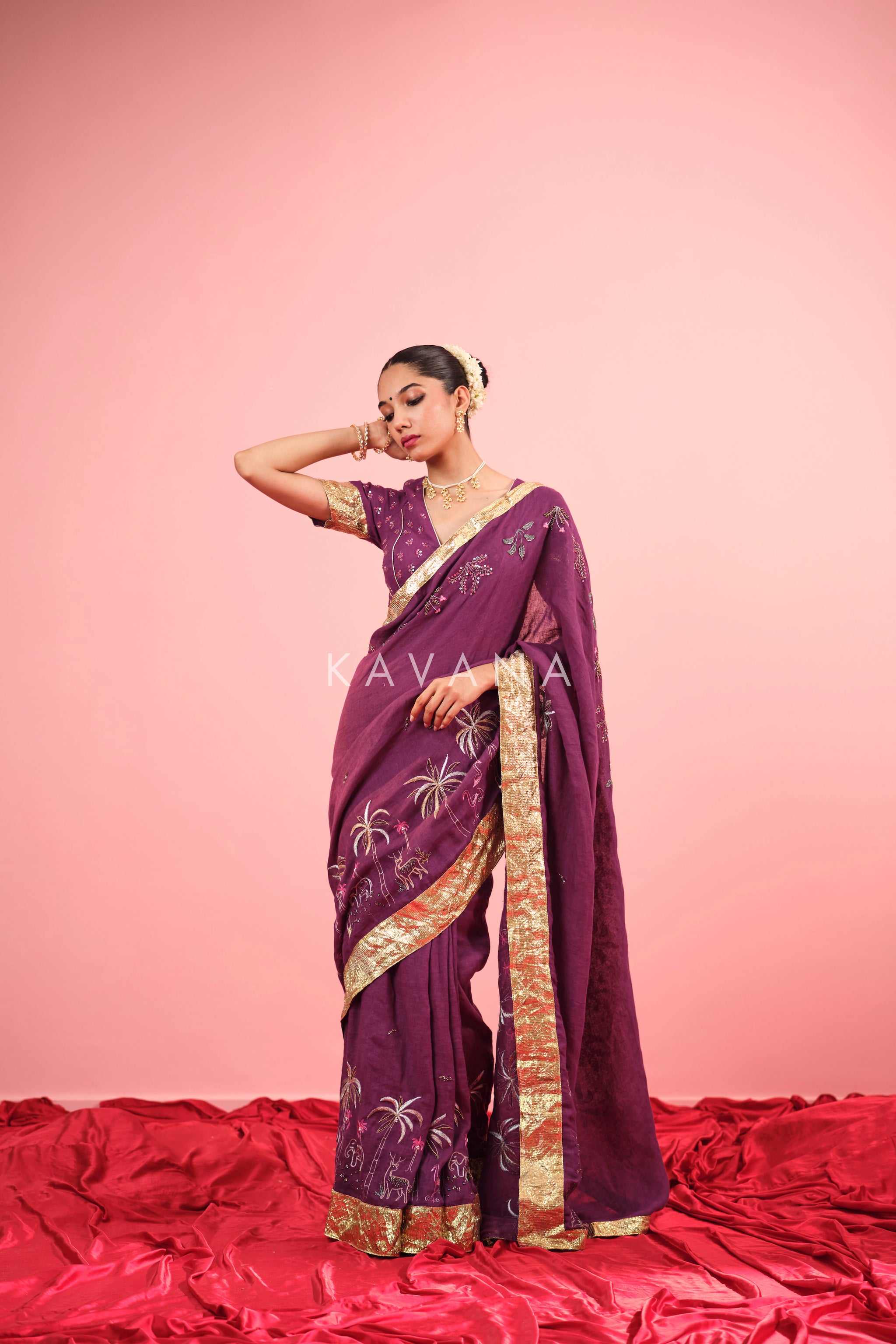 Handwoven chanderi sari with hand embroidery